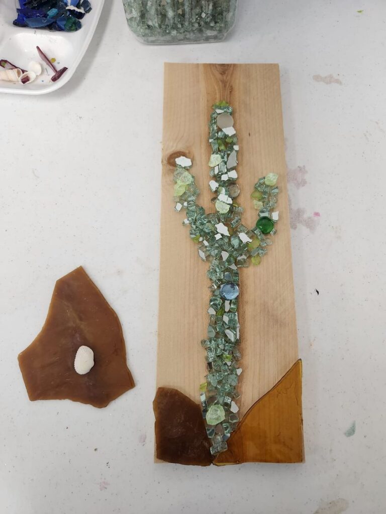 Resin & Gems Saguaro Cactus on Wood – Yuma’s #1 Paint & Sip Studio