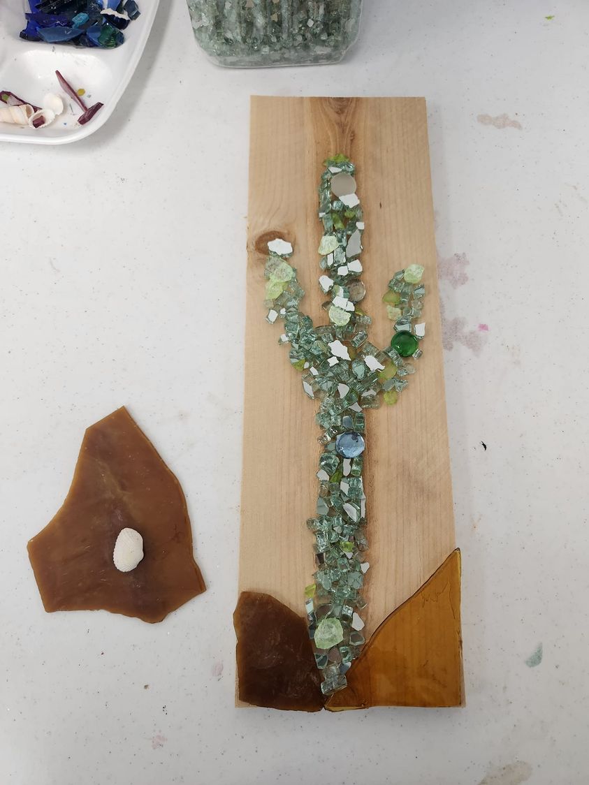 Resin & Gems Saguaro Cactus on Wood – Yuma’s #1 Paint & Sip Studio